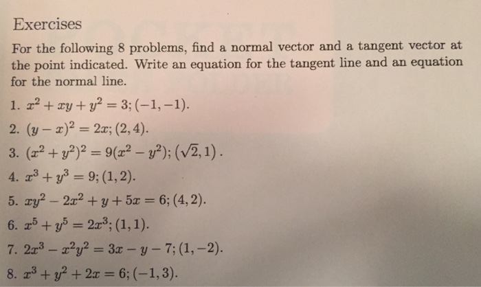 Solved Exercises For the following 8 problems, find a normal | Chegg.com