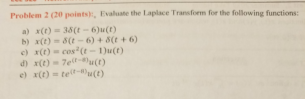 Solved Problem 2 (20 points): Evaluate the Laplace Transform | Chegg.com