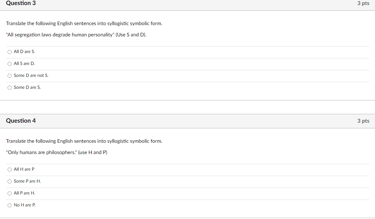 Solved Question 3 3 pts Translate the following English | Chegg.com