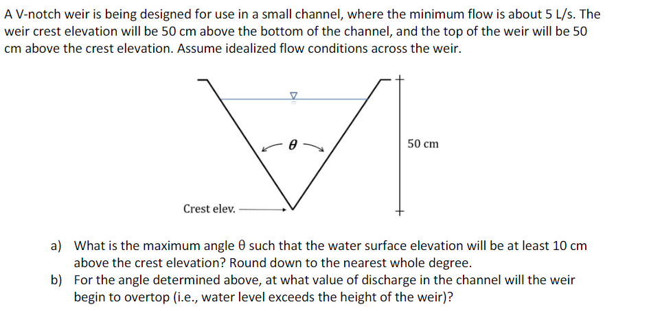 Solved A V-notch weir is being designed for use in a small | Chegg.com