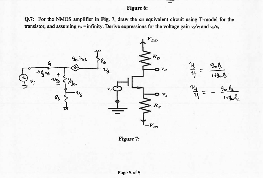 Solved Figure 6: Q.7: For the NMOS amplifier in Fig. 7, draw | Chegg.com