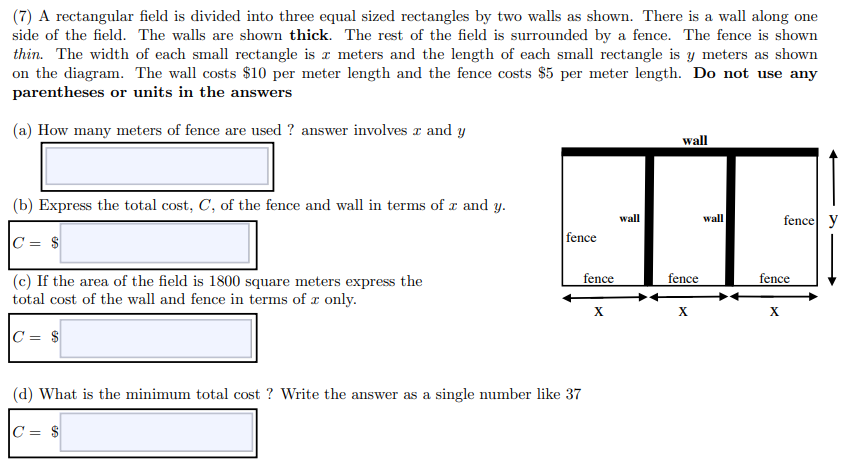 Solved (7) A rectangular field is divided into three equal | Chegg.com