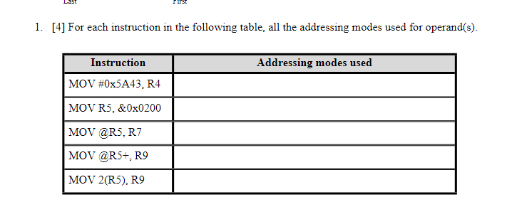 [4] For each instruction in the following table, all | Chegg.com