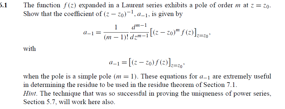 Solved 5.1 The function f(z) expanded in a Laurent series | Chegg.com