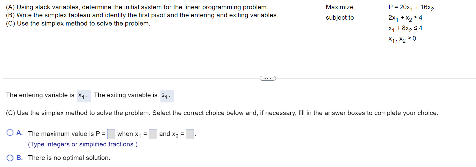 Solved A Using Slack Variables Determine The Initial