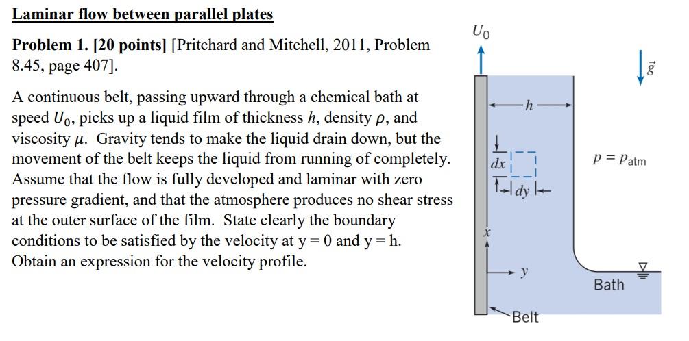 Solved Laminar flow between parallel plates UO lo Problem 1. | Chegg.com