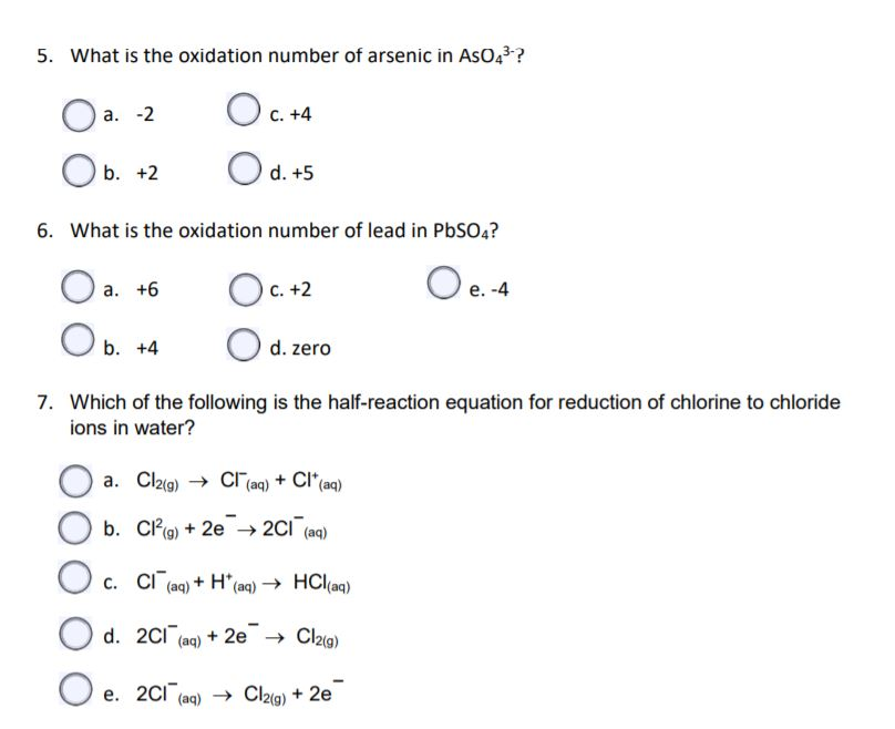 5. What is the oxidation number of arsenic in AsO43? | Chegg.com