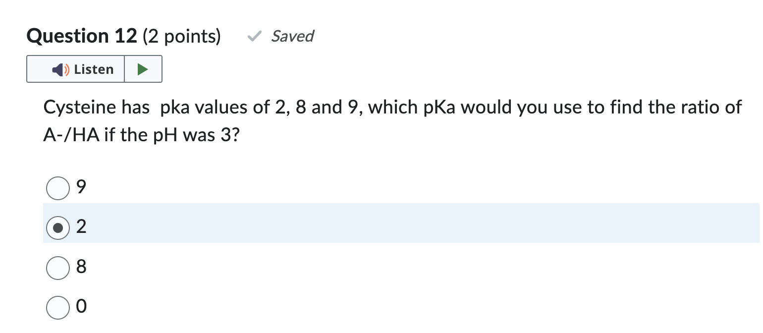 Solved Cysteine has pka values of 2,8 and 9, which pKa would | Chegg.com