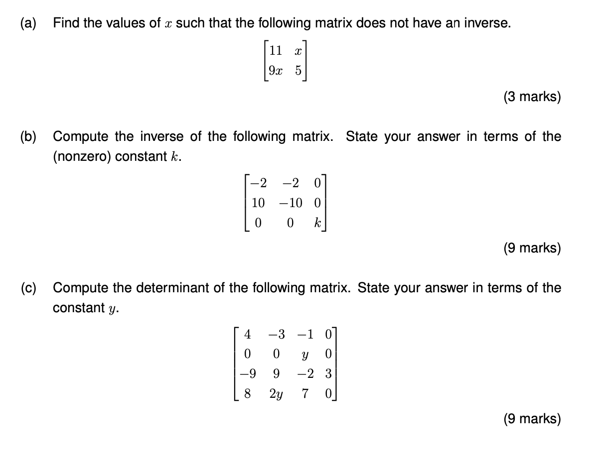 Solved (a) Find the values of x such that the following | Chegg.com