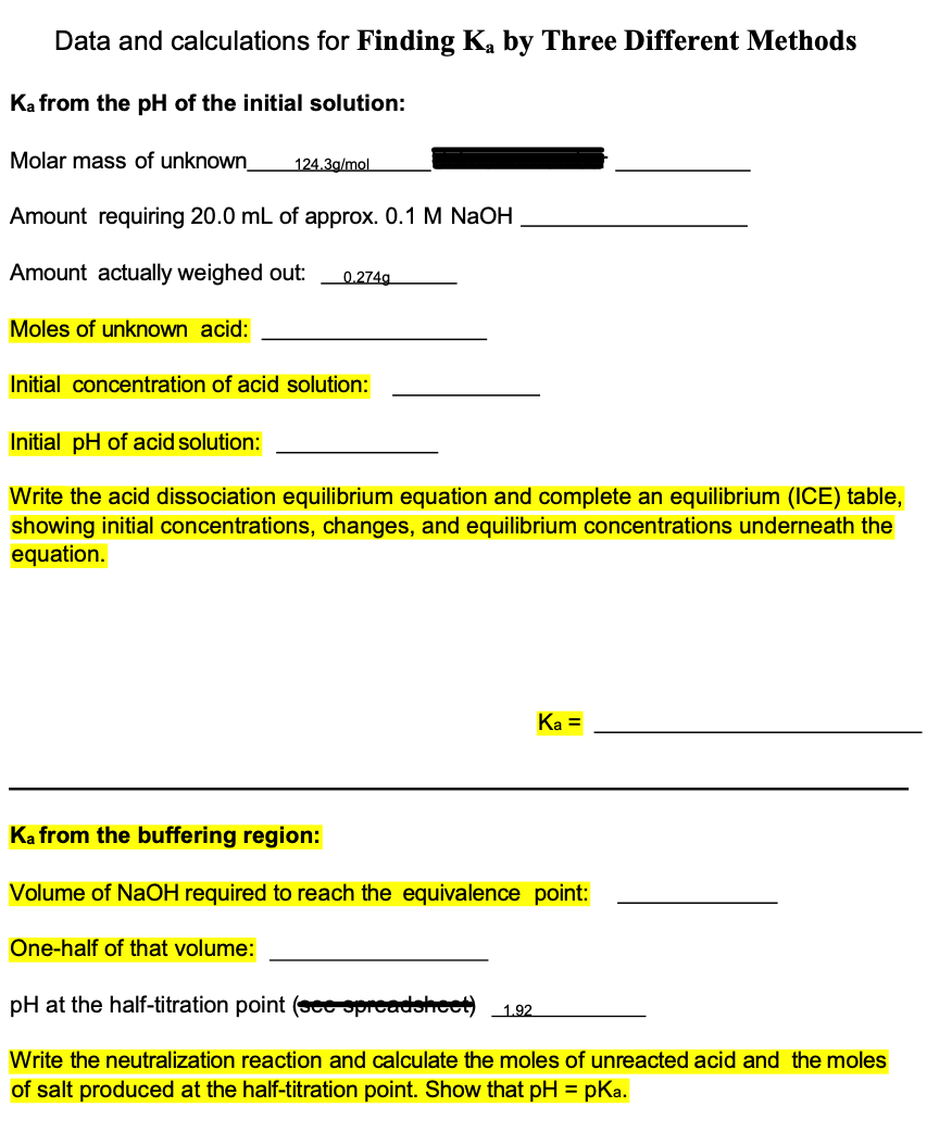 Finding Ka by Three Different Methods Instruction: | Chegg.com