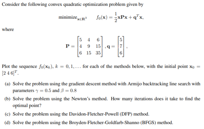 Consider the following convex quadratic optimization | Chegg.com