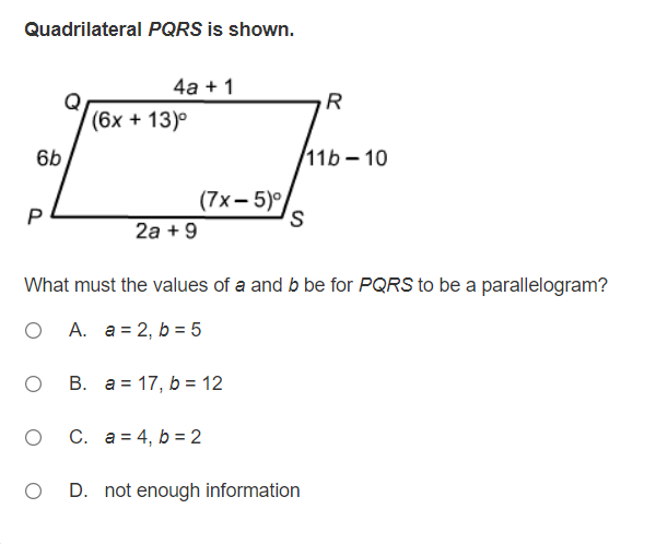 Solved Quadrilateral PQRS is shown. What must the values of | Chegg.com