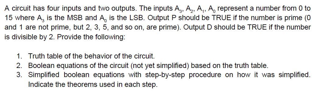 Solved A circuit has four inputs and two outputs. The inputs | Chegg.com