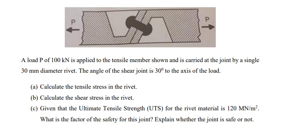 Solved A load P of 100kN is applied to the tensile member | Chegg.com