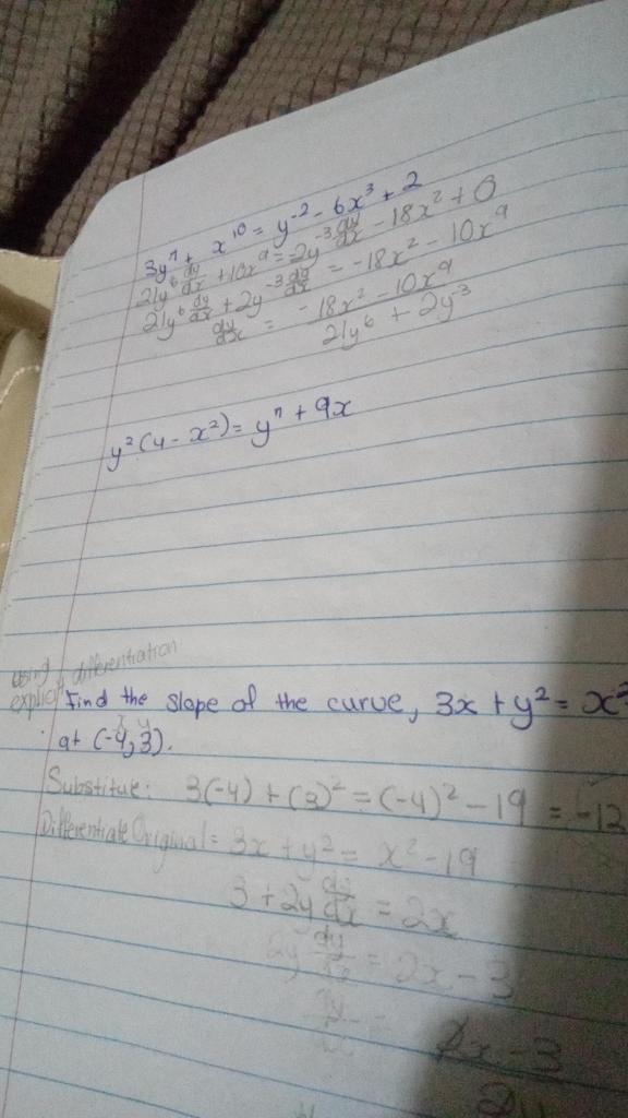 Solved y2(4−x2)=yn+9x Find the slope of the curve, 3x+y2=x2 | Chegg.com