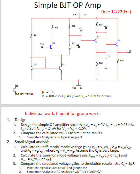Solved Simple BJT OP Amp Q7 the |BJT_NPN_VIRTUAL VA=100 V | Chegg.com