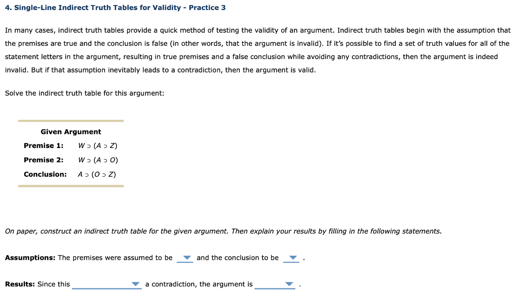 Solved 4. Single-Line Indirect Truth Tables for Validity - | Chegg.com