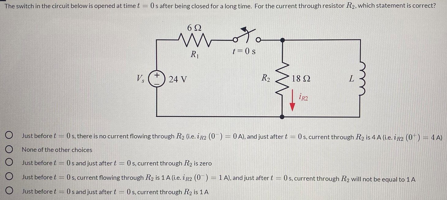 Solved The switch in the circuit below is opened at time t = | Chegg.com