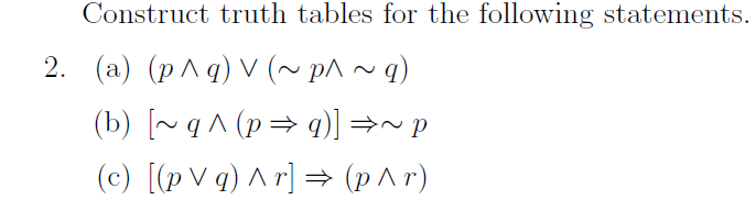 Solved Construct truth tables for the following statements. | Chegg.com