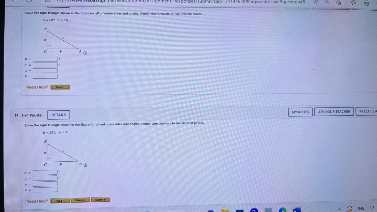 Solved Solve the right triangle shown in the figure for all | Chegg.com