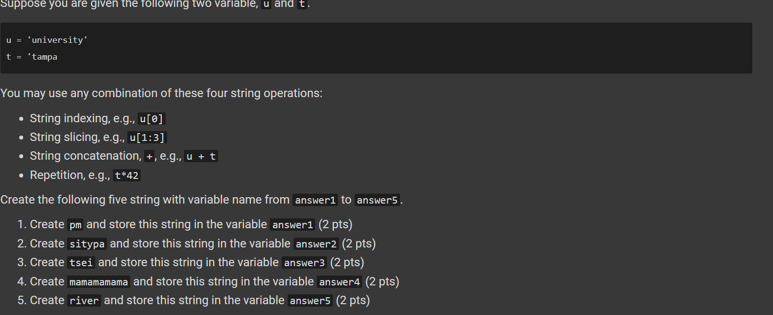 Solved u= ’university’ t= ’tampa You may use any | Chegg.com