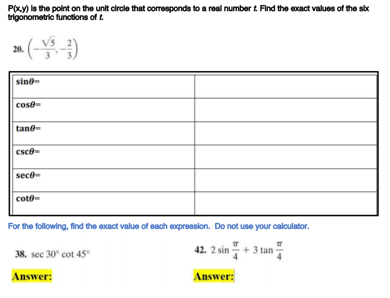 Solved P(x,y) is the point on the unit circle that | Chegg.com