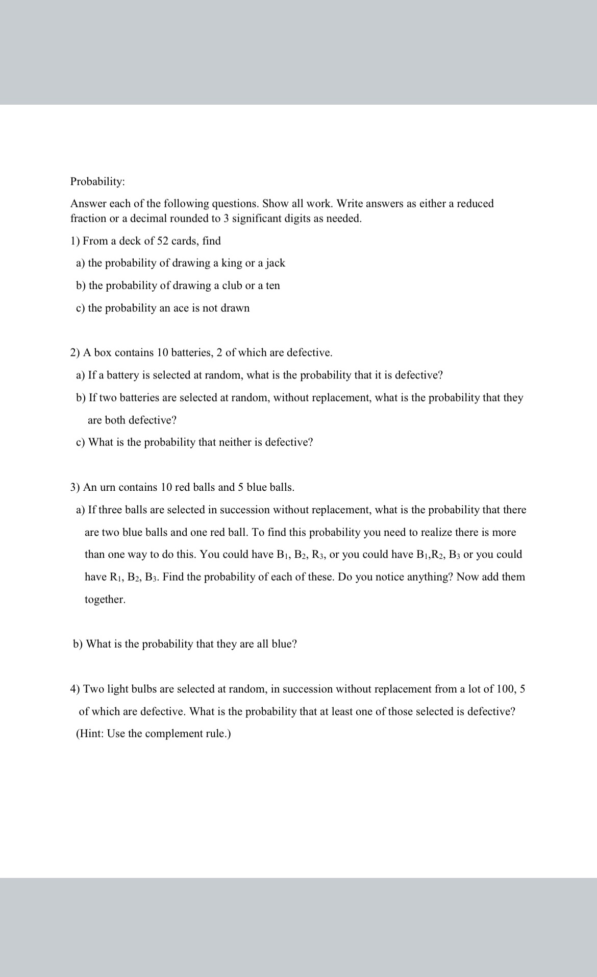 Solved Probability: Answer each of the following questions. | Chegg.com
