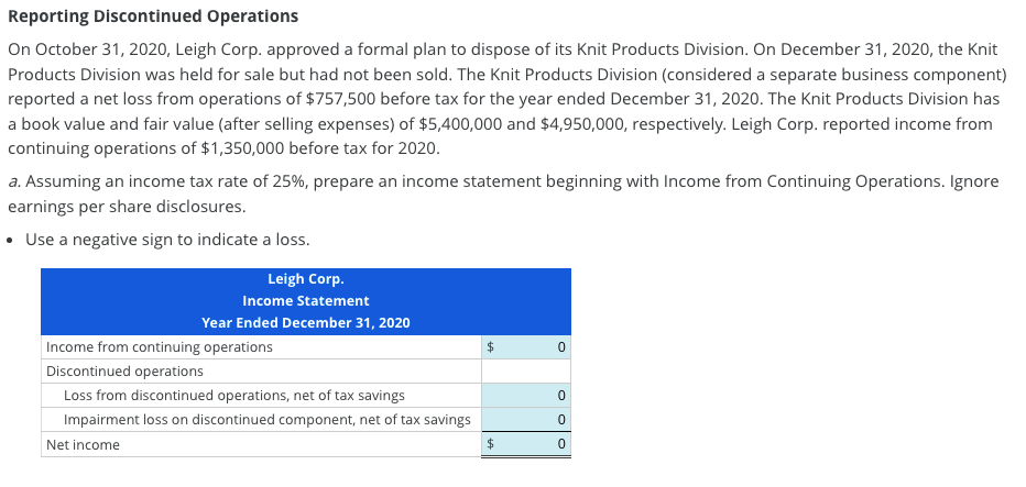 Solved Reporting Discontinued Operations On October 31, | Chegg.com