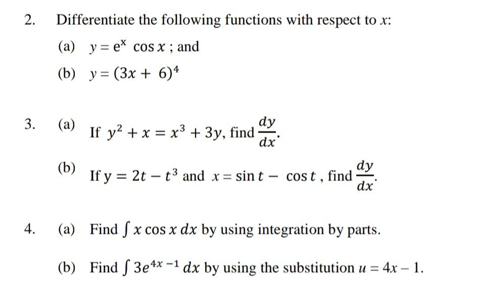 Solved 2. Differentiate the following functions with respect | Chegg.com