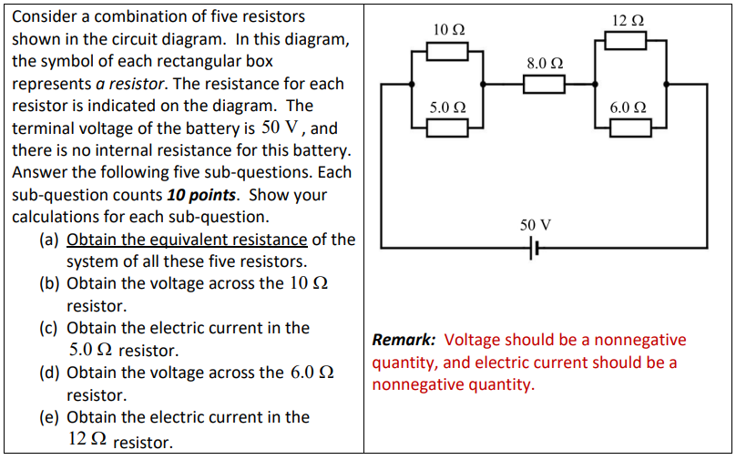 Solved Consider a combination of five resistors shown in the | Chegg.com