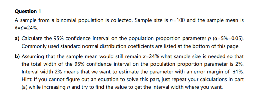 Solved Question 1 A sample from a binomial population is | Chegg.com