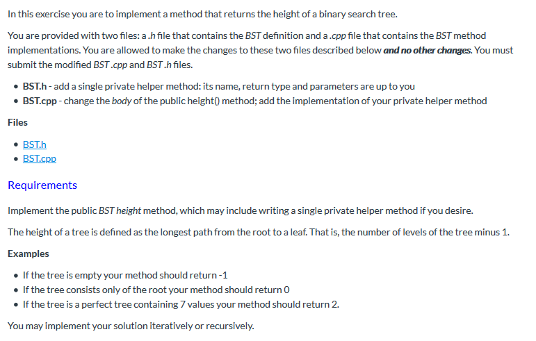 Solved C++ Question: BST.h: #pragma once #include | Chegg.com