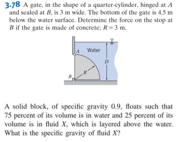 Solved 3.78 A gate, in the shape of a quarter-cylinder, | Chegg.com
