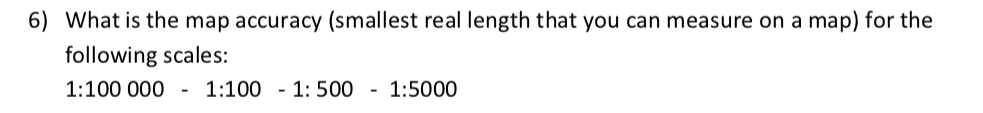 Solved 6) What is the map accuracy (smallest real length | Chegg.com