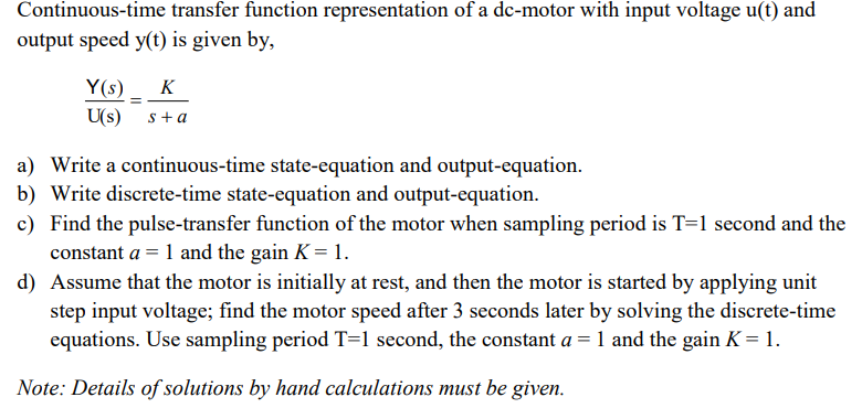 Solved Continuous-time transfer function representation of a | Chegg.com