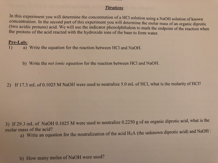 Solved Titrations In this experiment you will determine the | Chegg.com