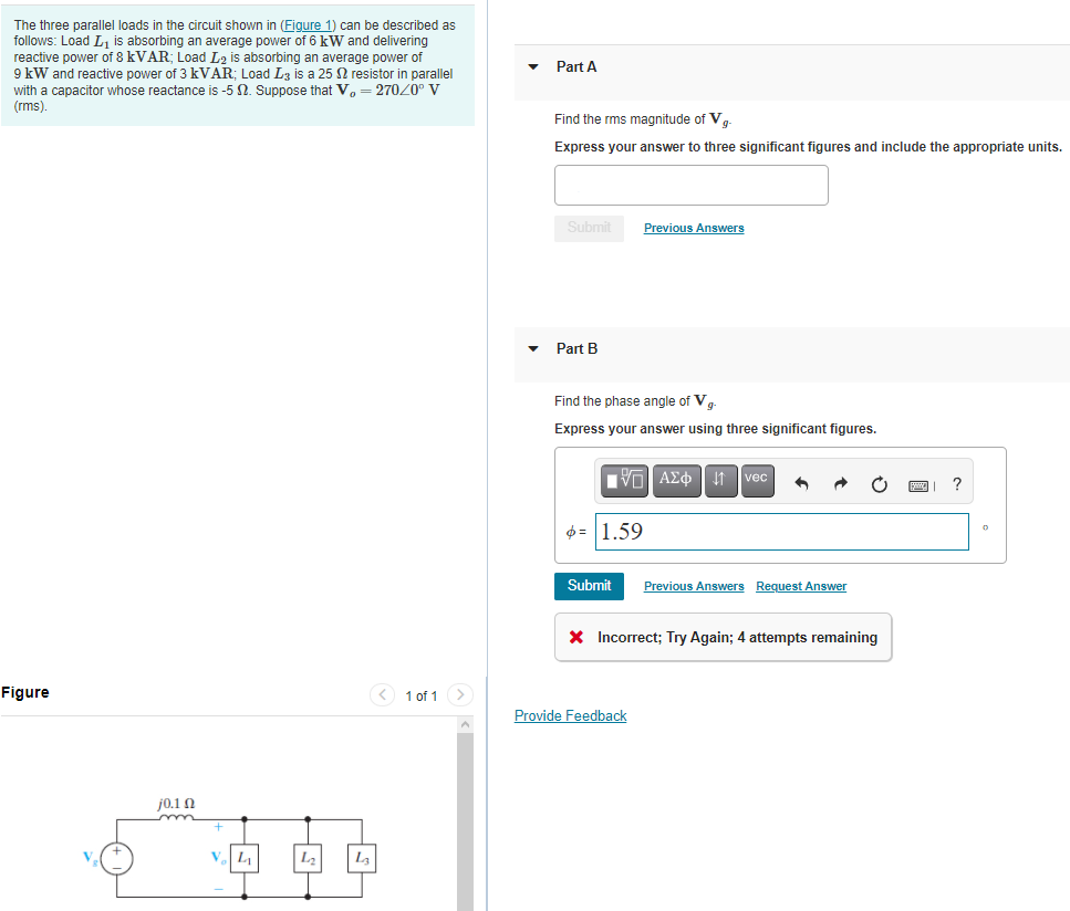 Solved The three parallel loads in the circuit shown in | Chegg.com