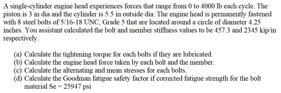 Solved A single-cylinder engine head experiences forces that | Chegg.com