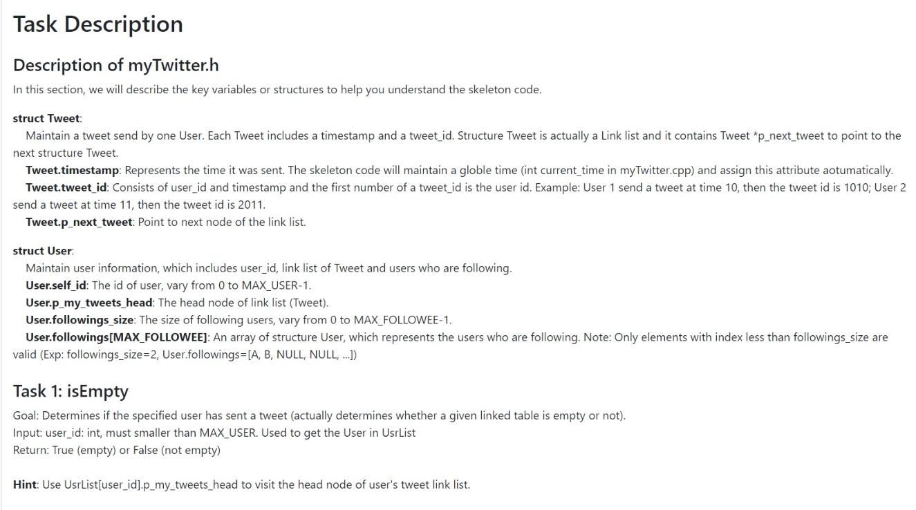 Solved Task Description Description of myTwitter.h In this | Chegg.com