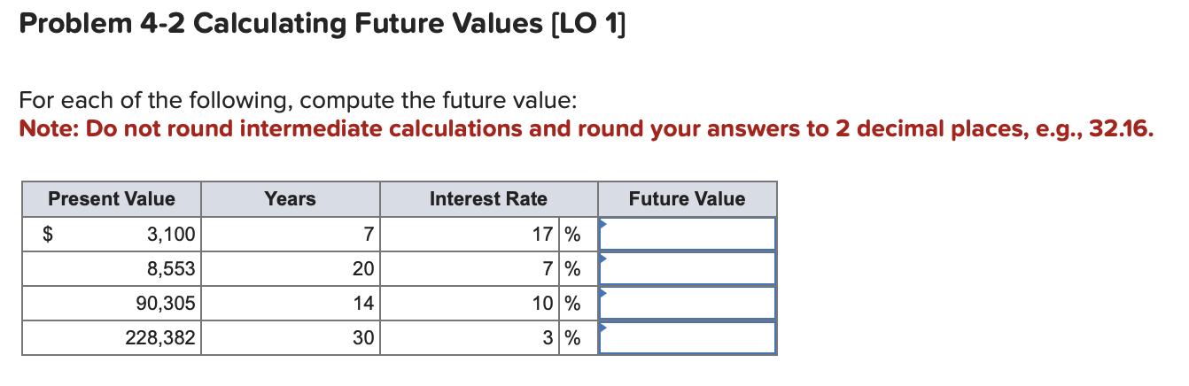 Solved Problem 4-2 Calculating Future Values [LO 1] For each | Chegg.com