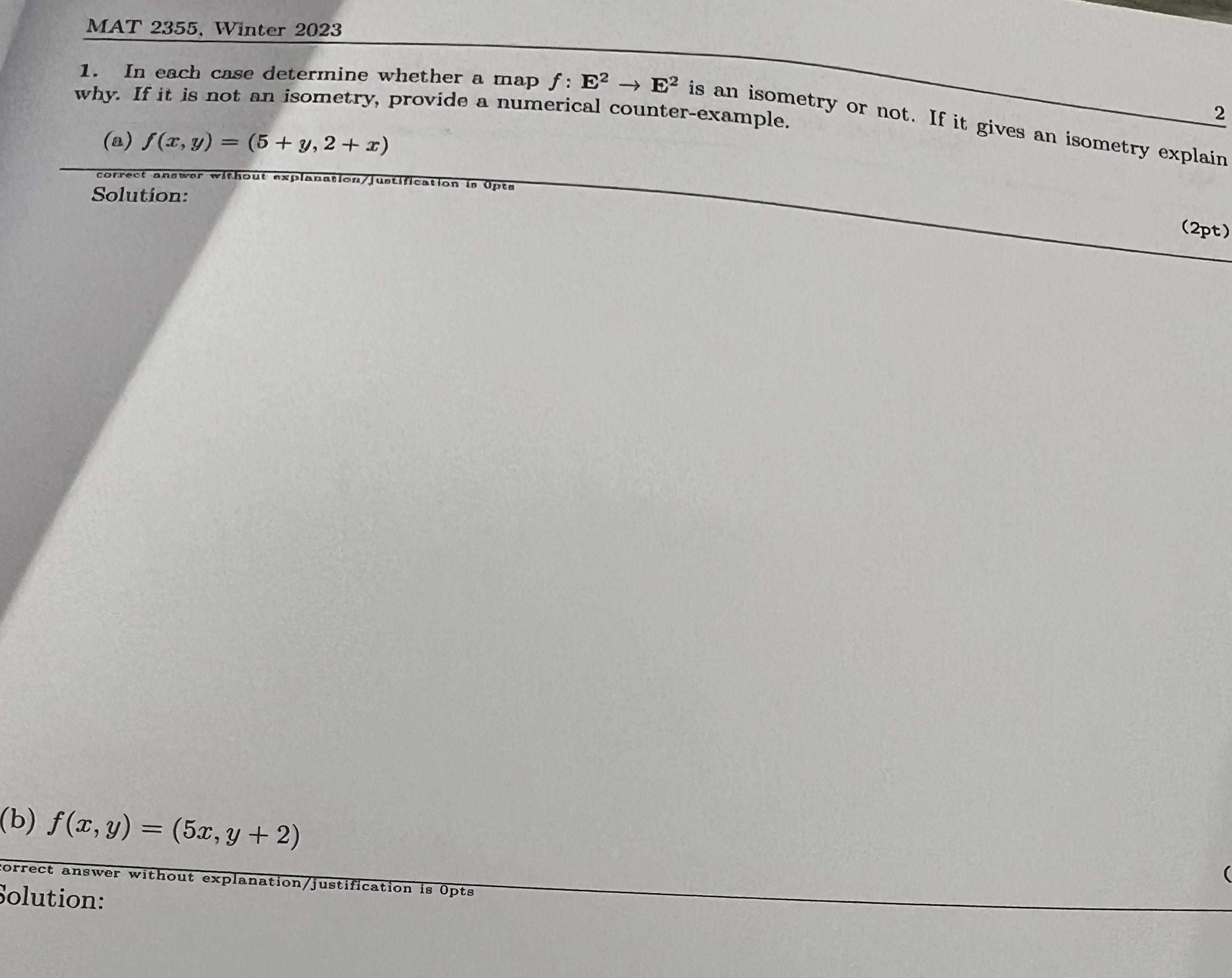 Solved why. If it is not an isometry, provide a numerical | Chegg.com
