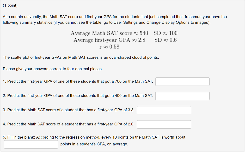 Solved (1 point) At a certain university, the Math SAT score | Chegg.com