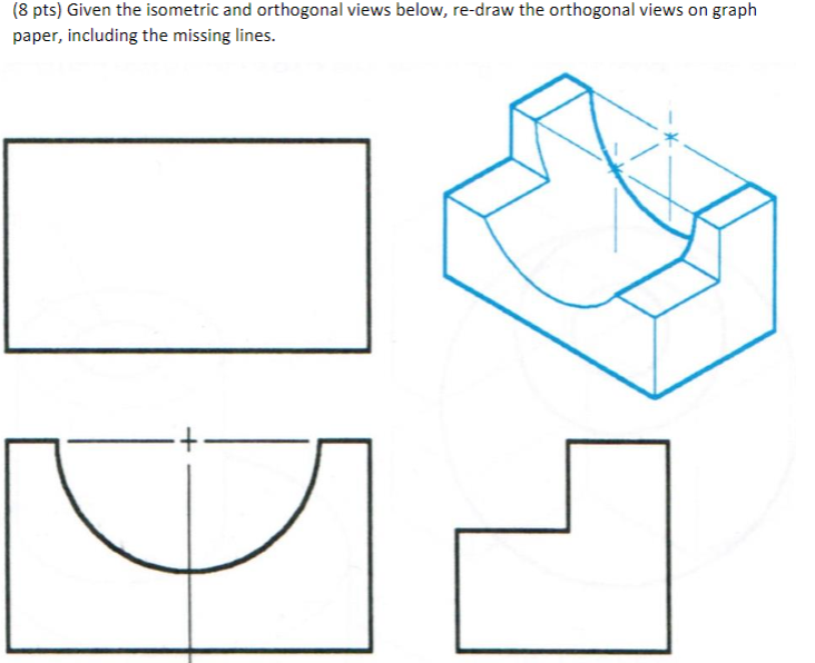Solved (8 pts) Given the isometric and orthogonal views | Chegg.com