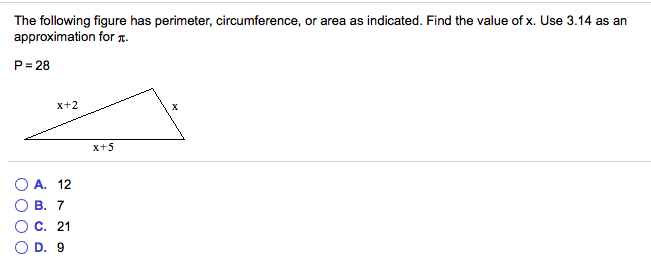 Solved The following figure has perimeter, circumference, or | Chegg.com