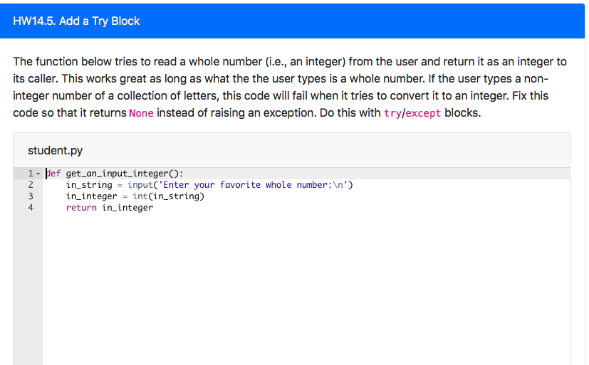 Solved HW14.5. Add a Try Block The function below tries to | Chegg.com