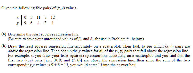 Solved Given the following five pairs of (x,y) values, (a) | Chegg.com