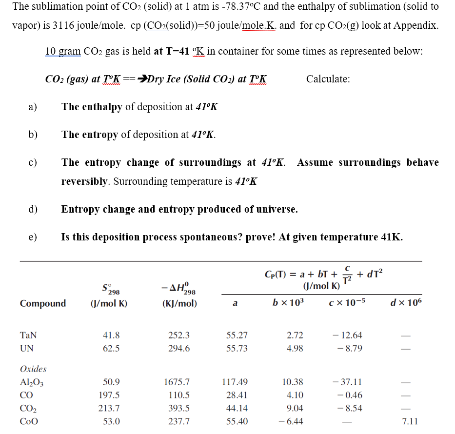 The sublimation point of CO2 (solid) at 1 atm is | Chegg.com