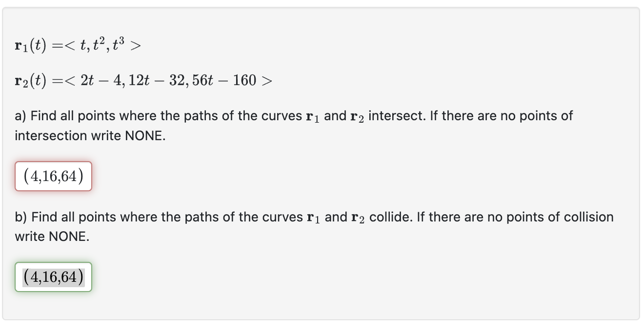 Solved r1(t)=r2(t)= a) Find all points | Chegg.com