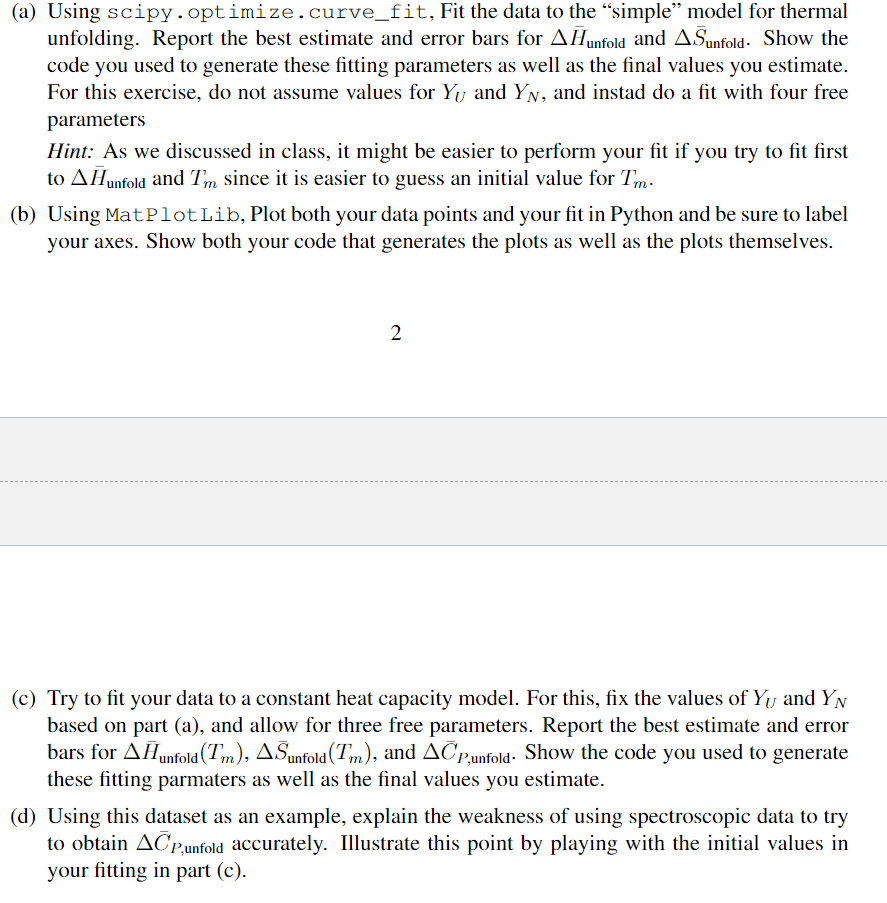 (a) Using scipy. optimize.curve_fit, Fit the data to | Chegg.com