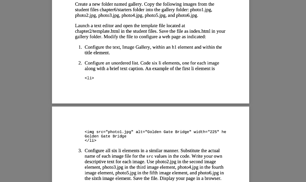 Solved Create a new folder named gallery. Copy the following | Chegg.com